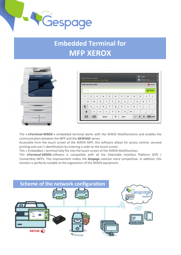 Embedded terminal for MFP XEROX documentation • Gespage